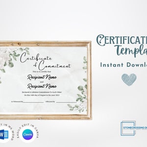 Editable Certificate of Commitment. Editable With Canva or Microsoft ...