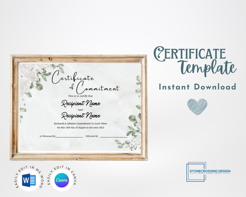 Editable Certificate of Commitment. Editable With Canva or - Etsy
