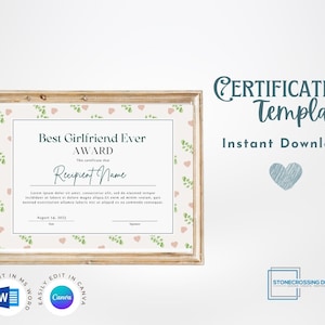 Editable Certificate of Best Girlfriend. Celebrate Your Amazing Partner ...