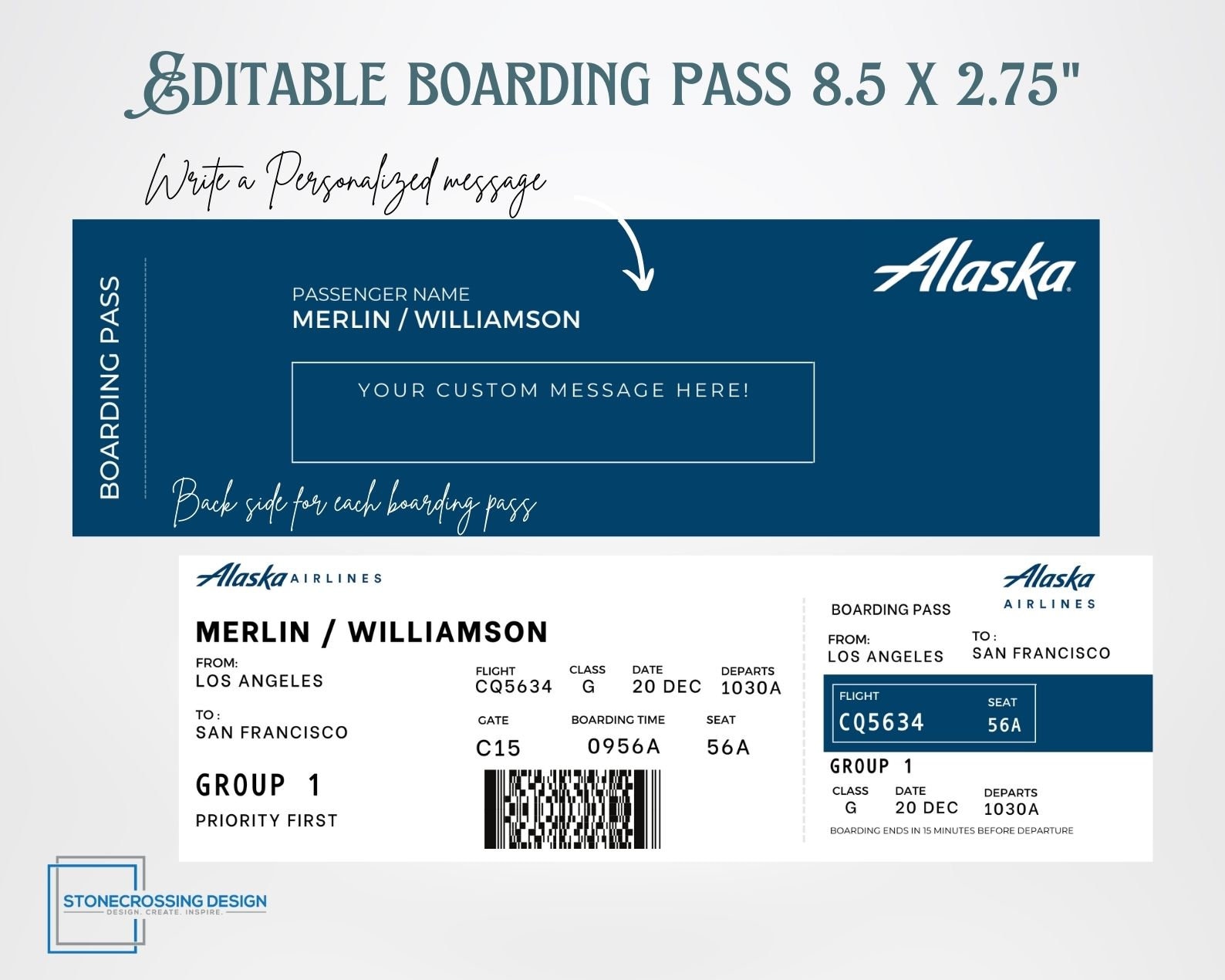 Editable Airline Boarding Pass Ticket Template. Surprise Trip Ticket ...