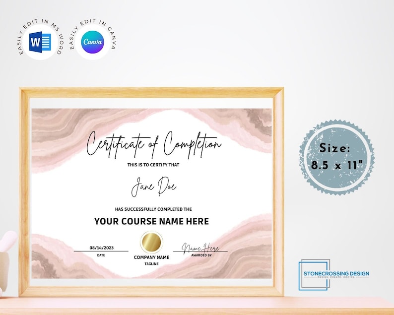 Editable Certificate of Completion Template. Award Template. Printable ...
