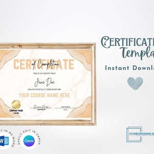 Editable Certificate of Completion Template. Award Template. - Etsy