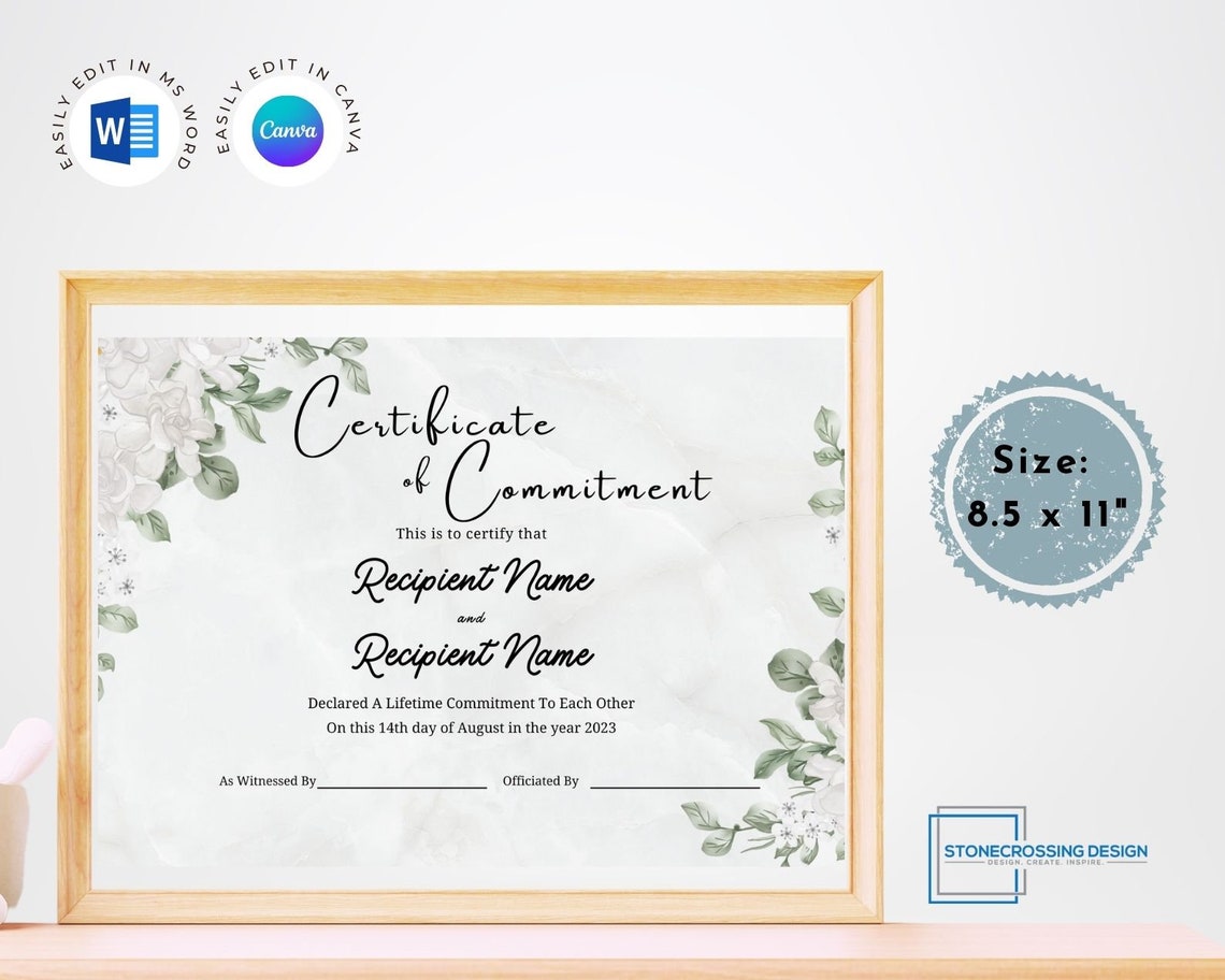 Editable Certificate of Commitment. Editable With Canva or Microsoft ...