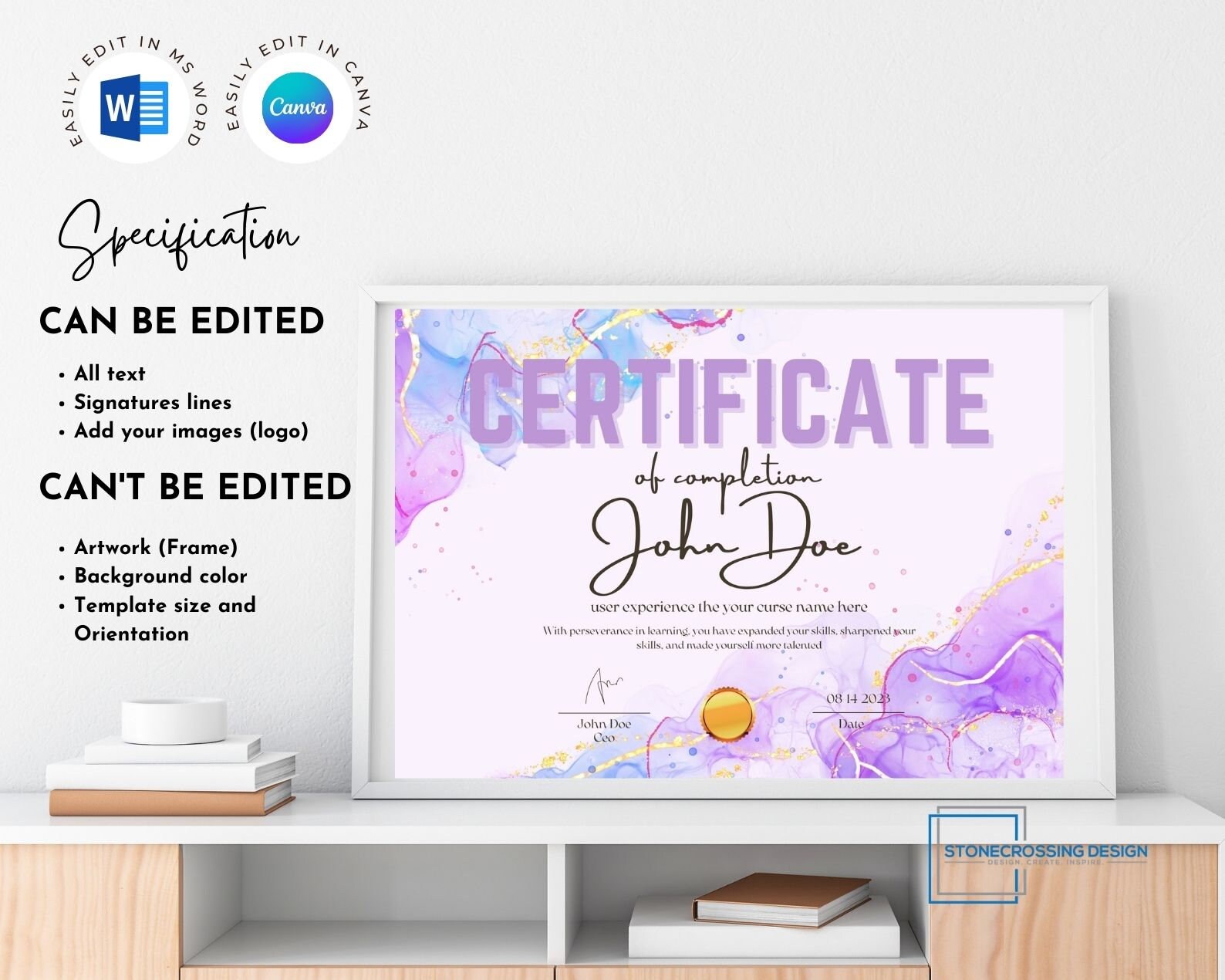 Editable Certificate of Completion Template. Award Template. - Etsy