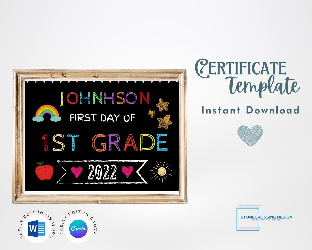 Editable 1st Grade Certificate. Printable Certificate. Editable With ...