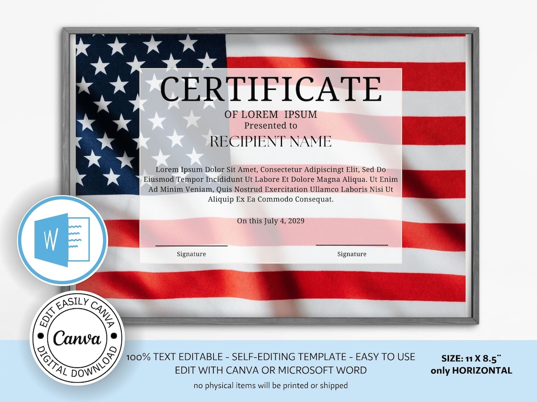 Editable American Flag Template. Award Template. Printable - Etsy