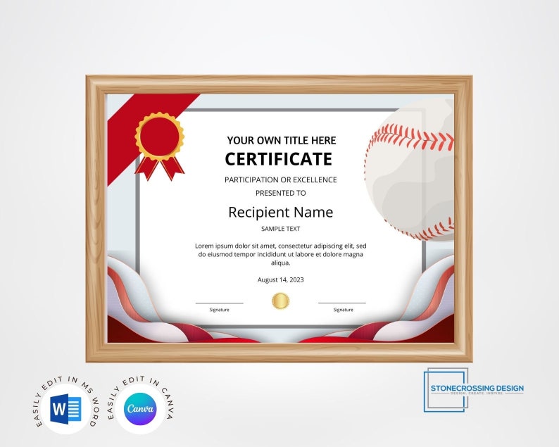 Editable Baseball Sports Certificate Template With Photo. Award. Trophy ...