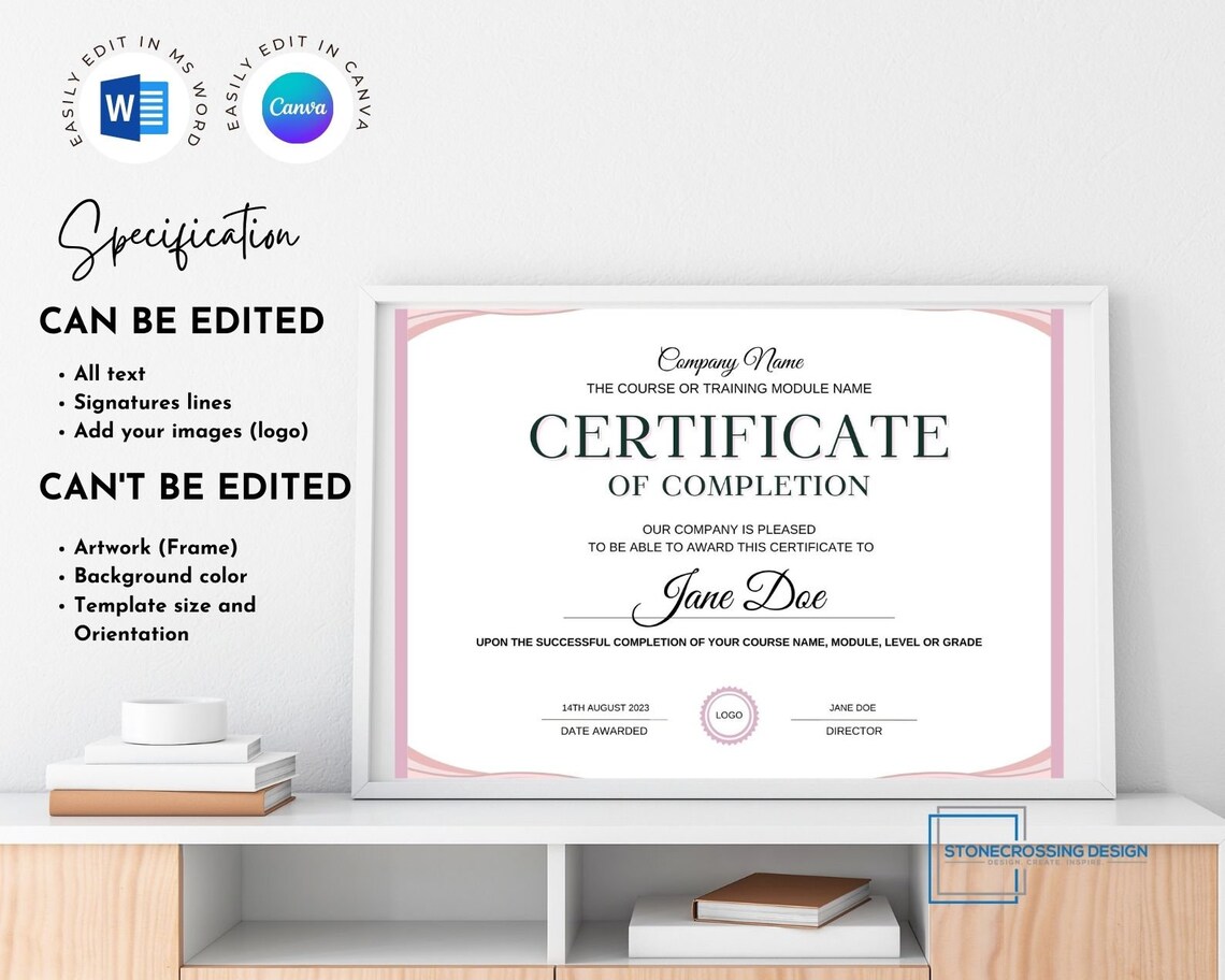 Editable Certificate of Completion Template. Award Template. Printable ...