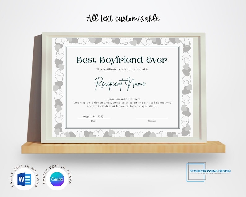 Editable Certificate of Best Boyfriend. Celebrate Your Amazing Partner ...