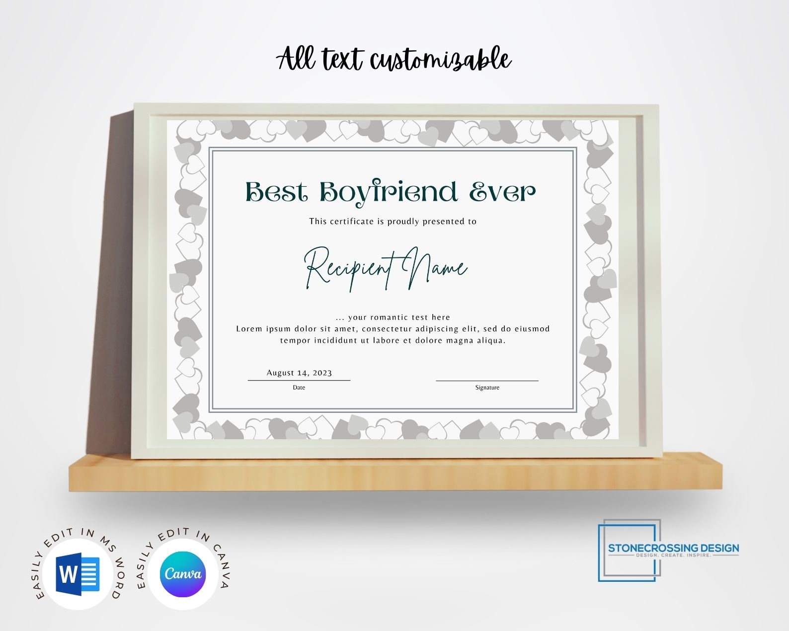 Editable Certificate of Best Boyfriend. Celebrate Your Amazing Partner ...