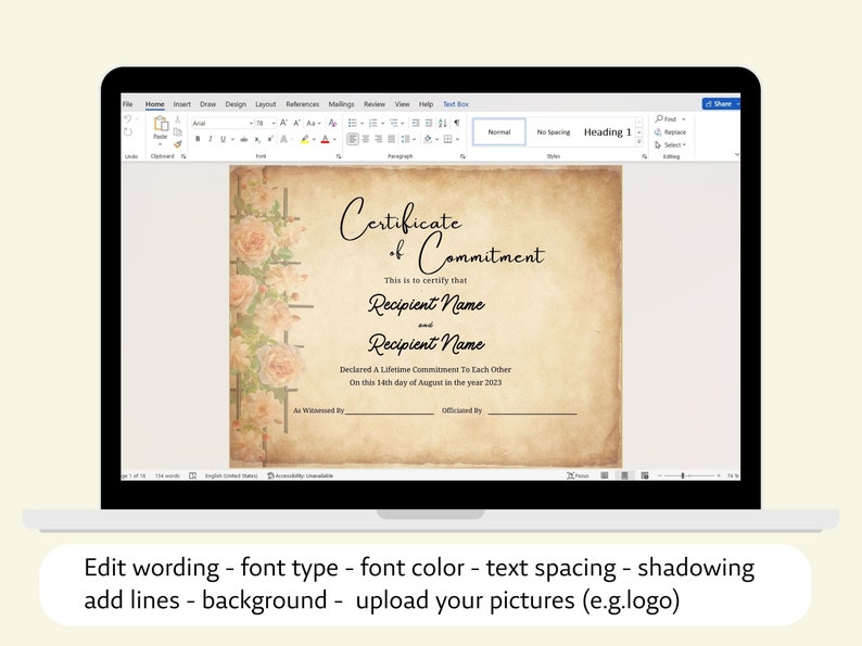 Editable Certificate of Commitment. Editable With Canva or - Etsy