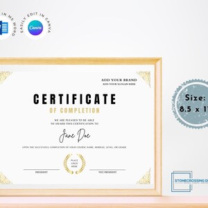 Editable Certificate of Completion Template. Award Template. Printable ...