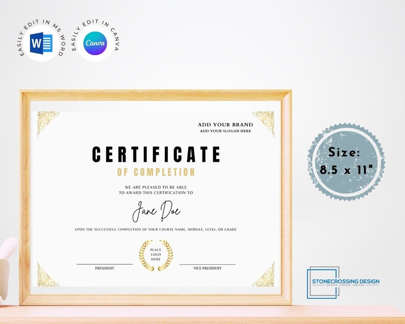 Editable Certificate of Completion Template. Award Template. Printable ...