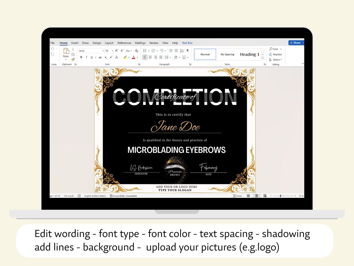Editable Certificate of Completion Template. Award Template. - Etsy