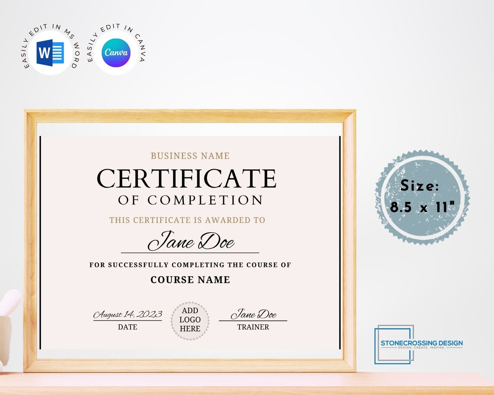 Editable Certificate of Completion Template. Award Template. - Etsy