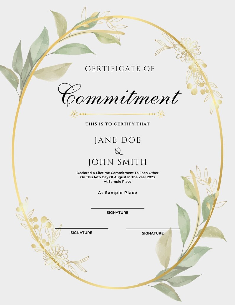 Editable Certificate of Commitment. Editable With Canva or - Etsy