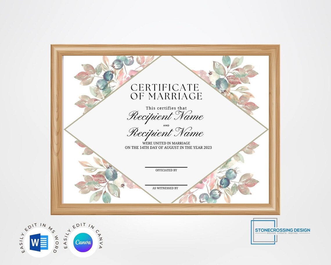 Editable Certificate of Marriage Template. Marriage License. Printable ...