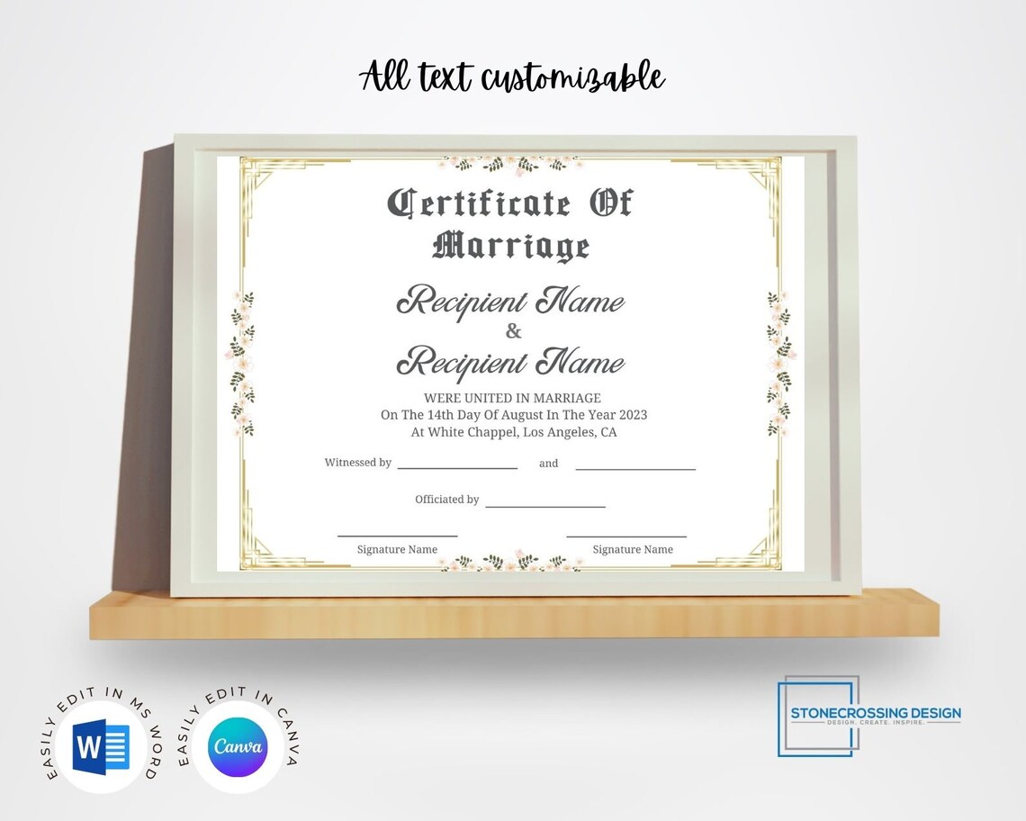Editable Certificate of Marriage Template. Marriage License. Printable ...