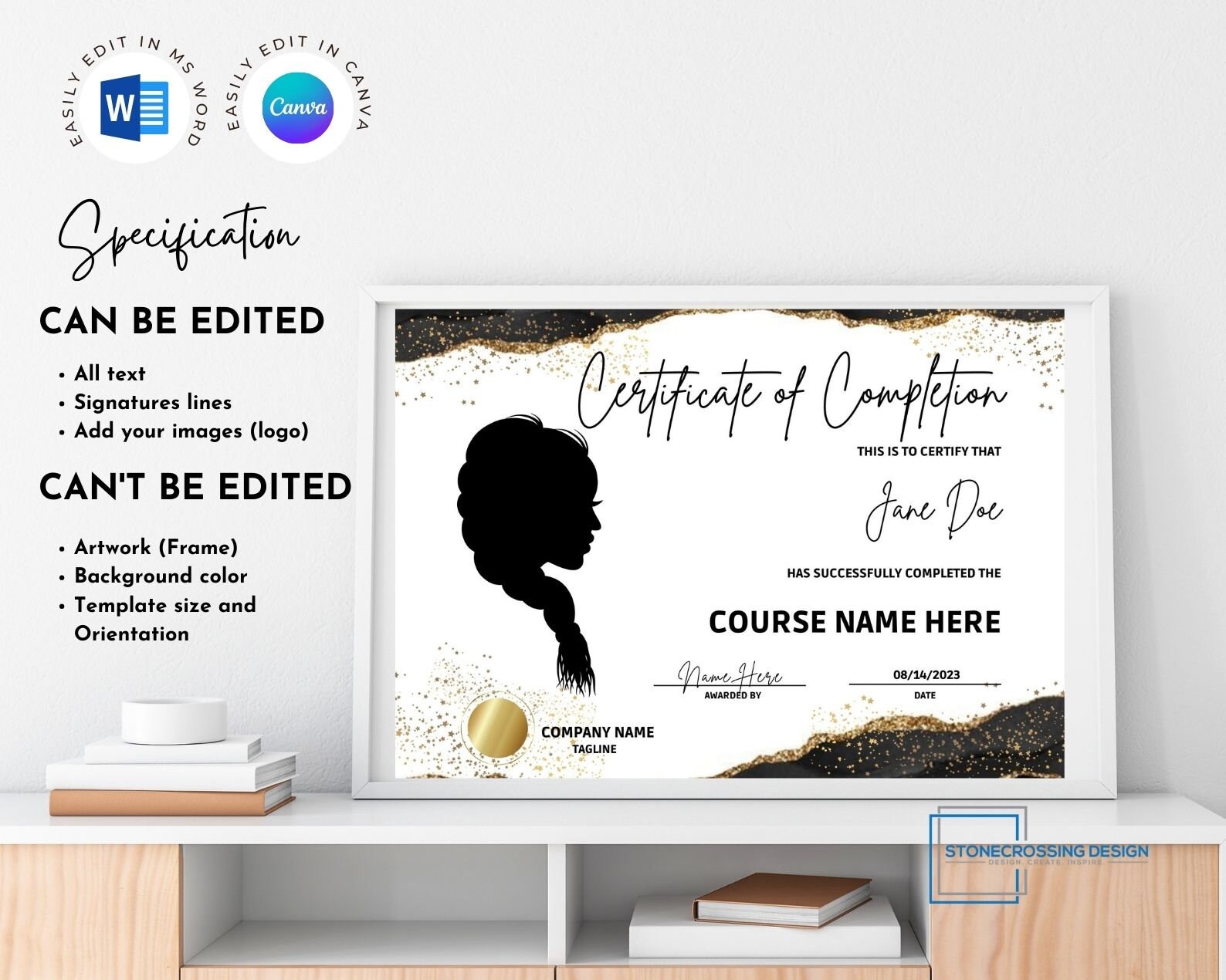 Editable Certificate of Completion Template. Award Template. Printable ...