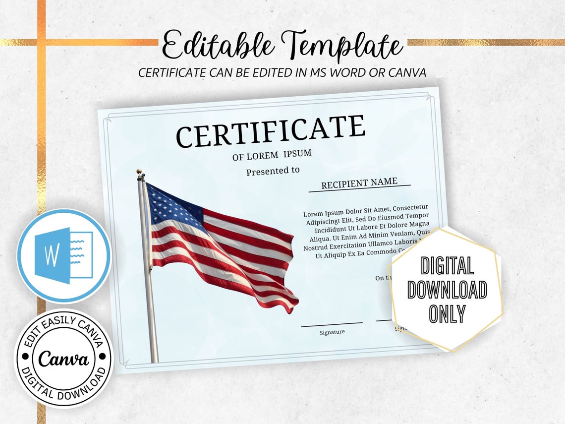 Editable American Flag Template. Award Template. Printable - Etsy