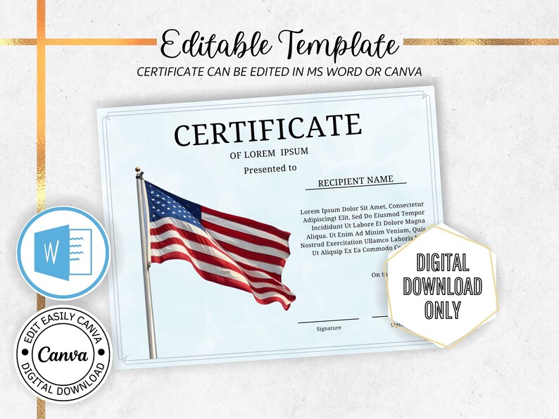 Editable American Flag Template. Award Template. Printable - Etsy