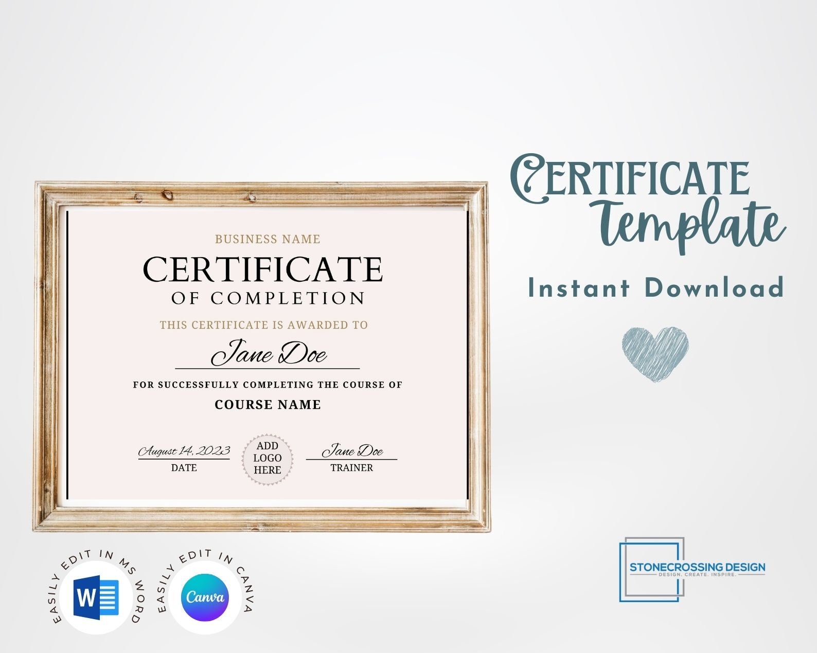 Editable Certificate of Completion Template. Award Template. - Etsy