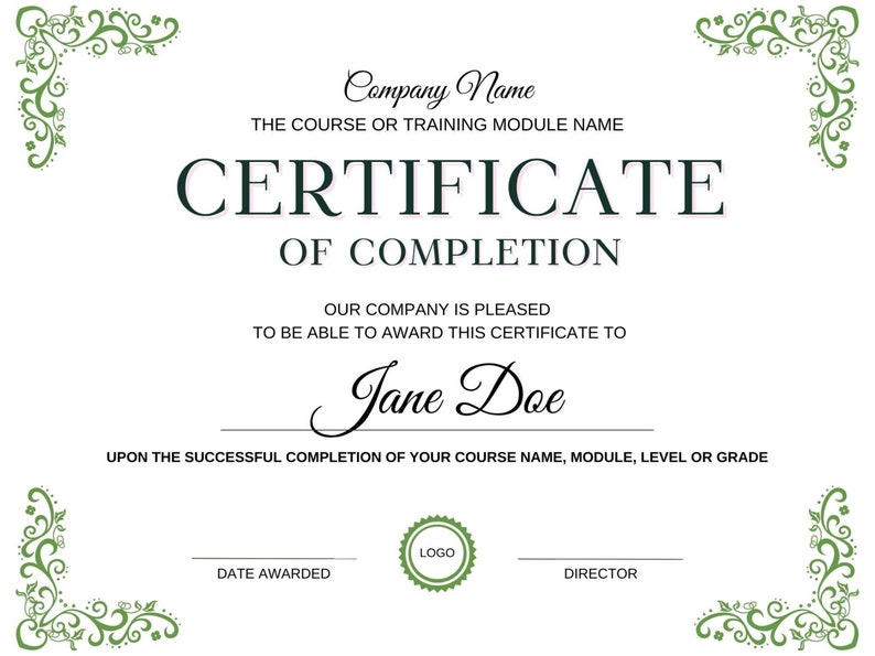 Editable Certificate of Completion Template. Award Template. - Etsy