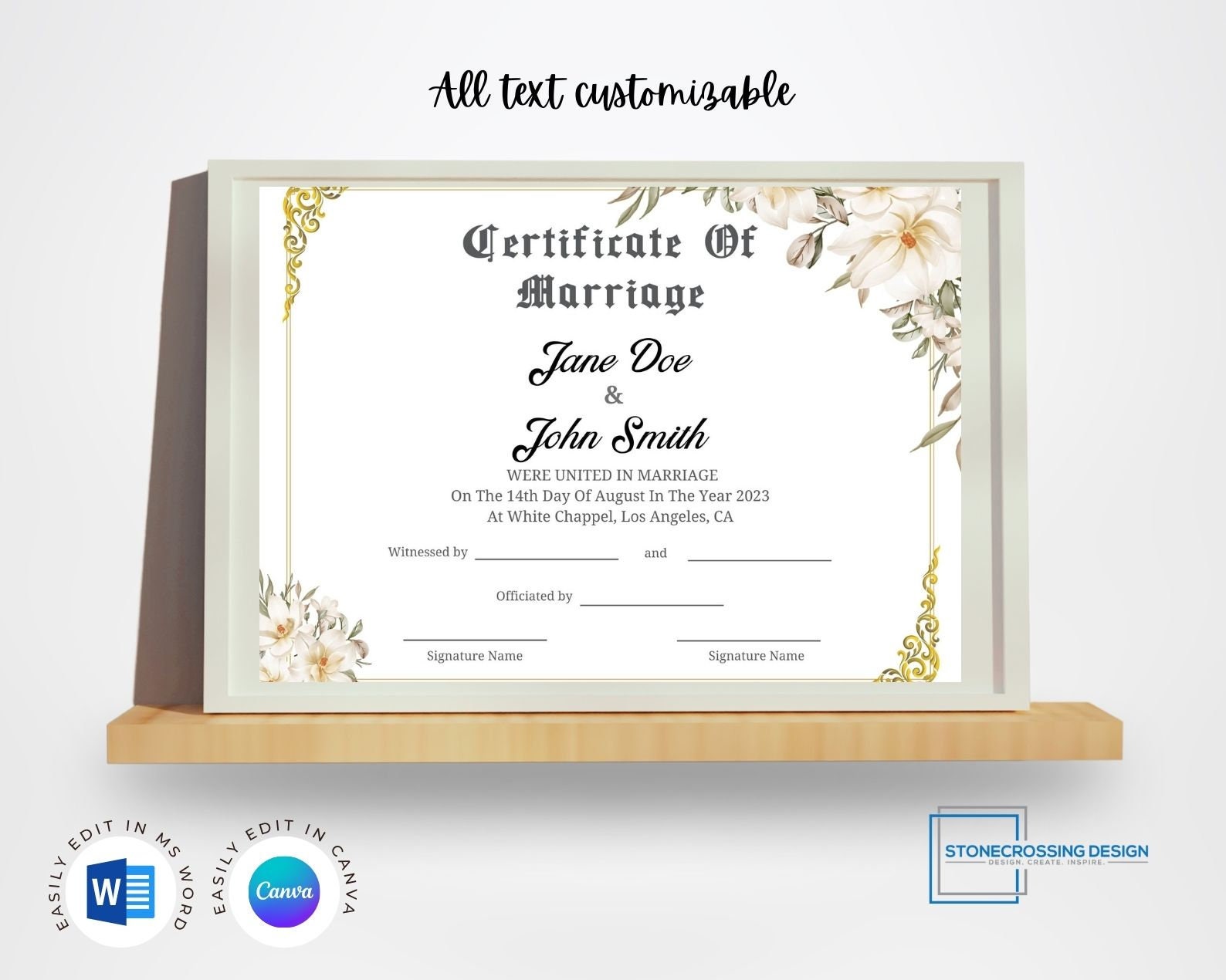 Editable Certificate of Marriage Template. Marriage License. Printable ...