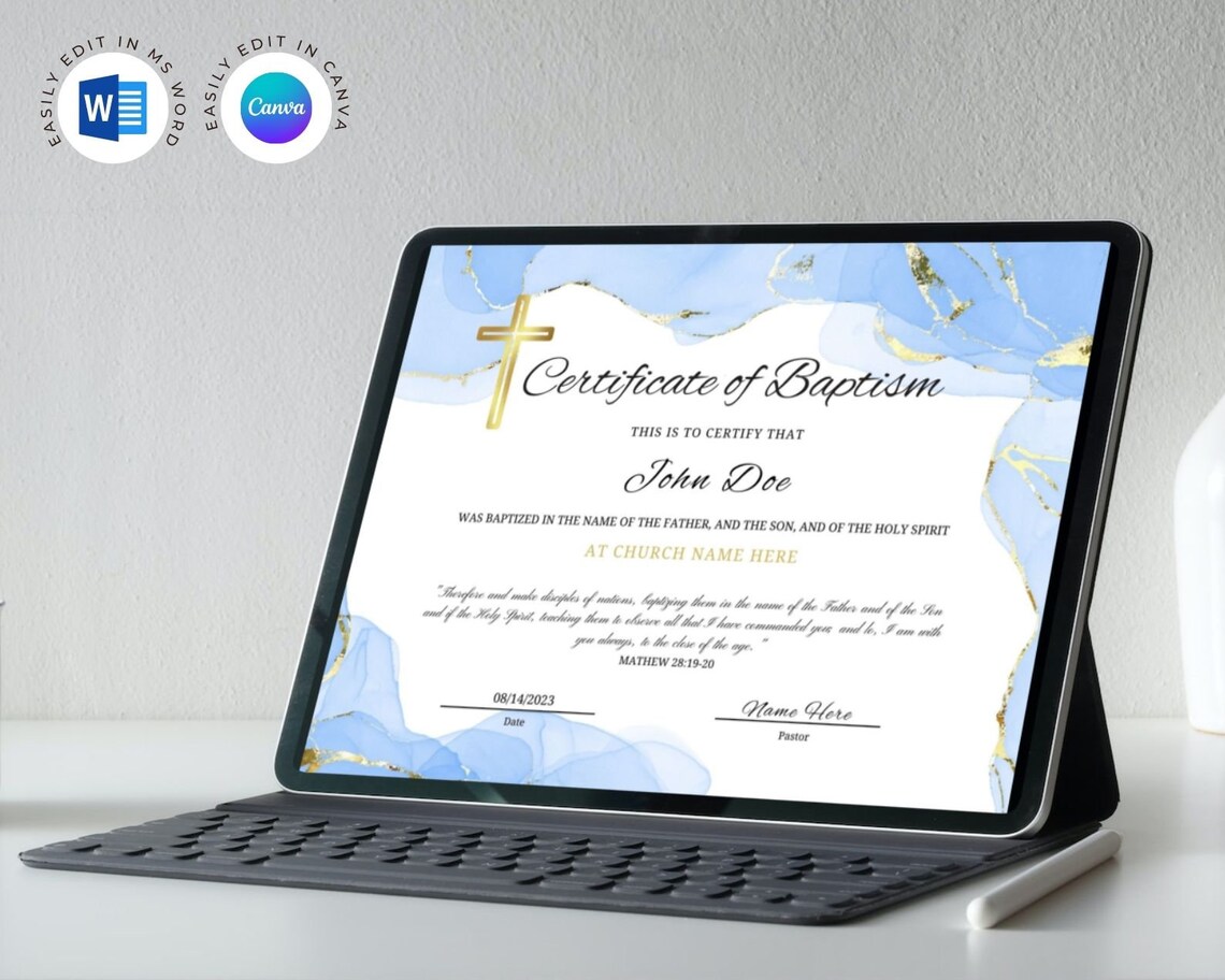 Editable Certificate of Baptism. Celebrating a Sacred Milestone ...