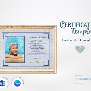 Editable Swimming Sports Certificate Template With Photo. Award. Trophy ...