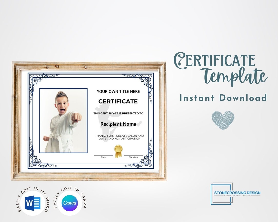 Editable Karate Martial Arts Certificate Template With Photo. - Etsy