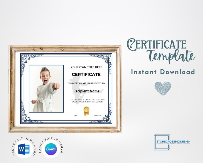 Editable Karate Martial Arts Certificate Template With Photo. Award ...