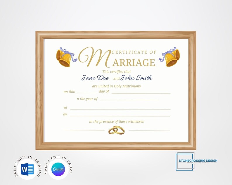 Editable Certificate of Marriage Template. Marriage License. Printable ...