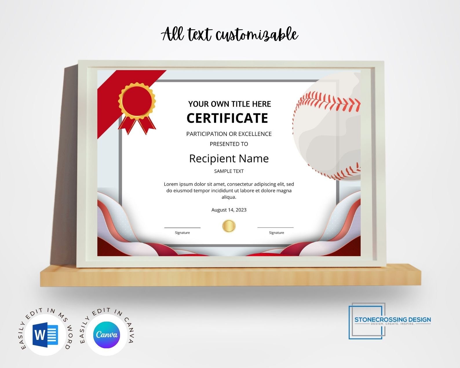 Editable Baseball Sports Certificate Template With Photo. Award. Trophy ...