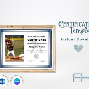 Editable Baseball Sports Certificate Template With Photo. Award. Trophy ...