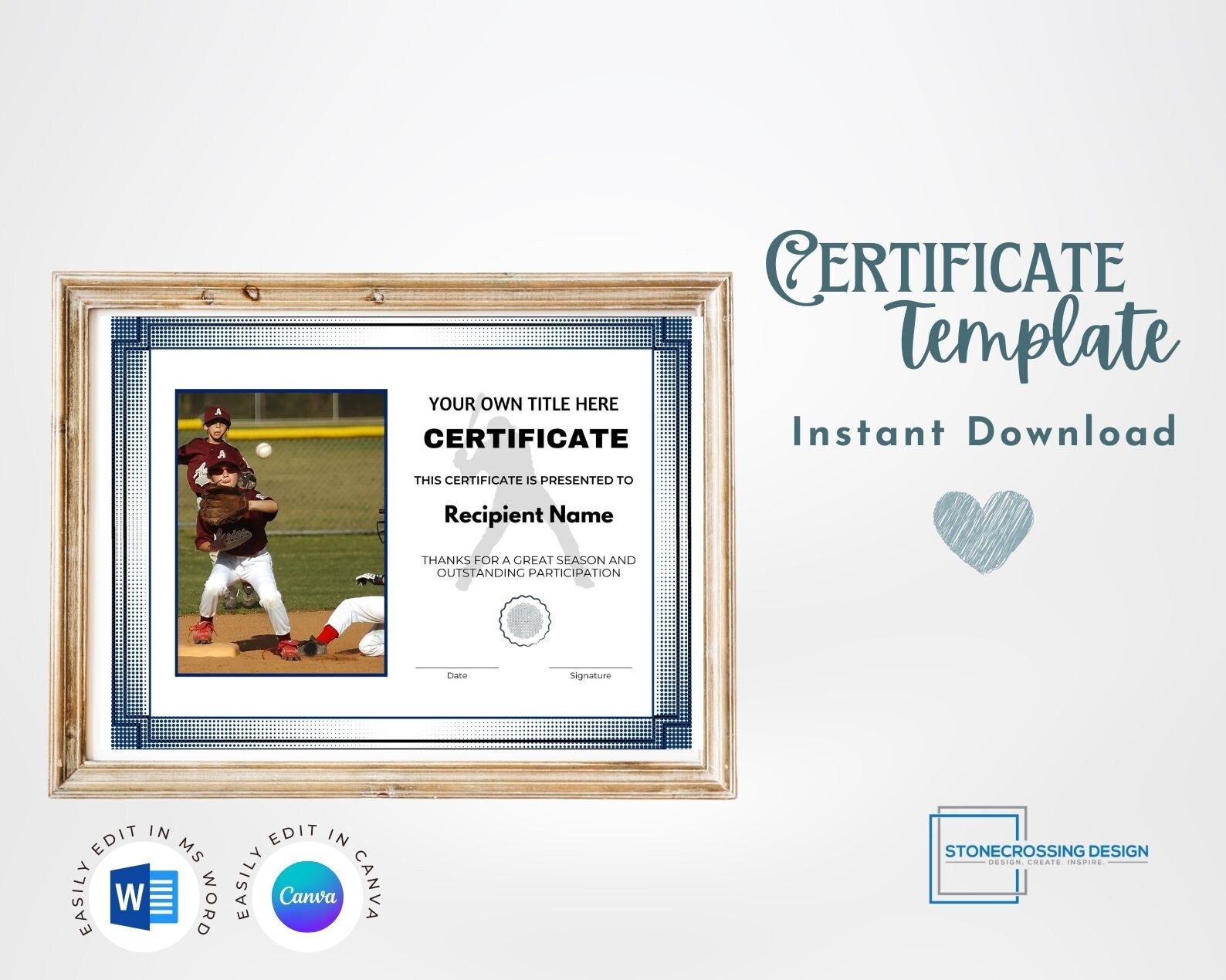 Editable Baseball Sports Certificate Template With Photo. Award. Trophy ...