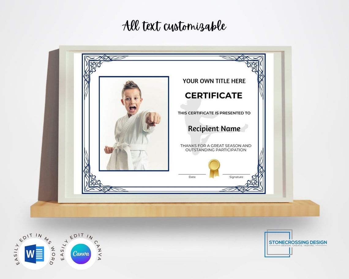Editable Karate Martial Arts Certificate Template With Photo. - Etsy