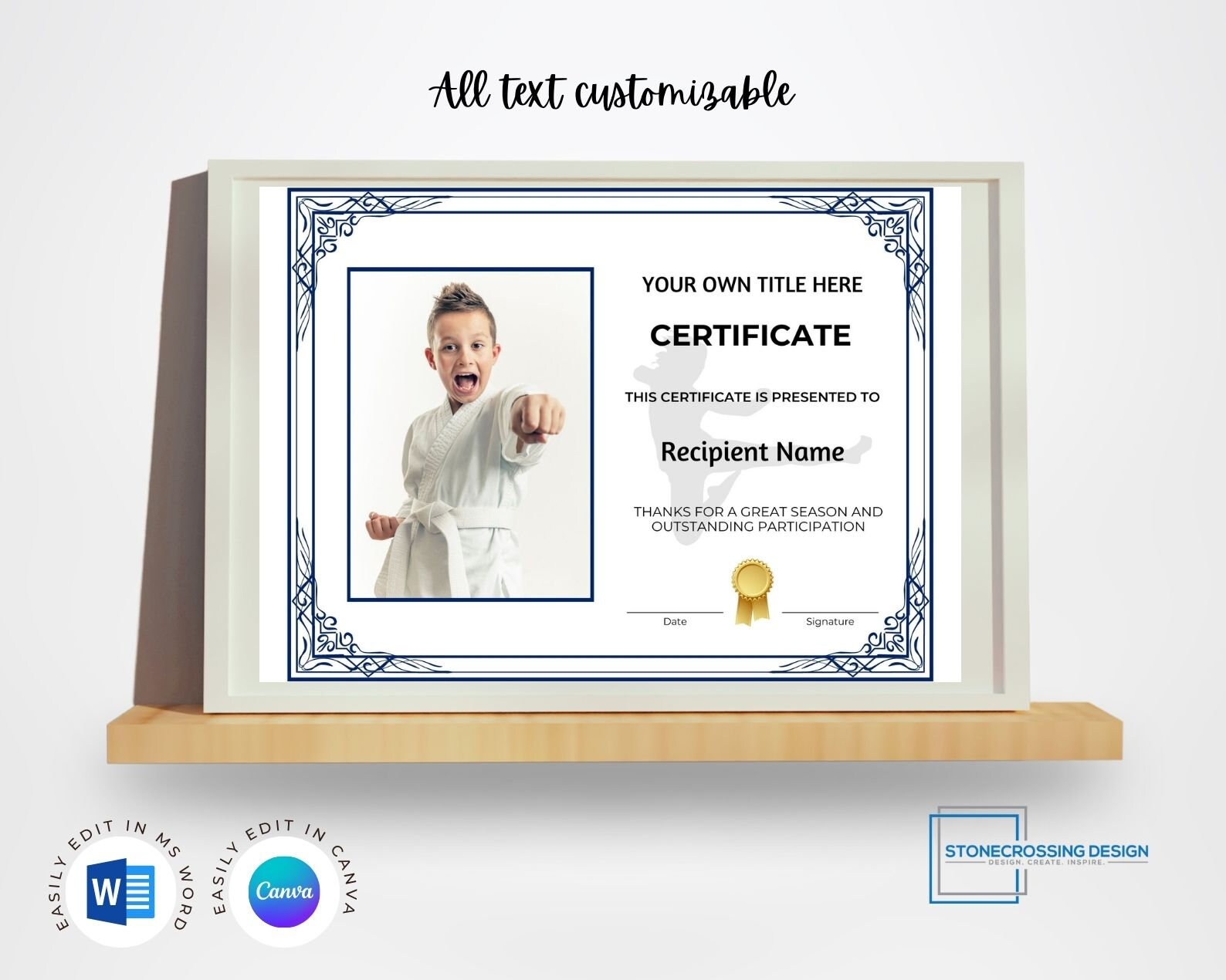 Editable Karate Martial Arts Certificate Template With Photo. - Etsy