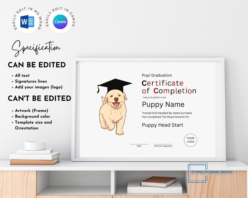 Editable Certificate of Completion for Dog Template. Award Template ...