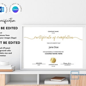 Editable Certificate of Completion Template. Award Template. Printable ...