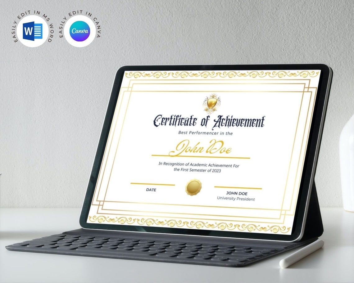 Editable Certificate of Achievement Template. Award Template. - Etsy