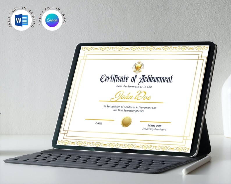 Editable Certificate of Achievement Template. Award Template. - Etsy