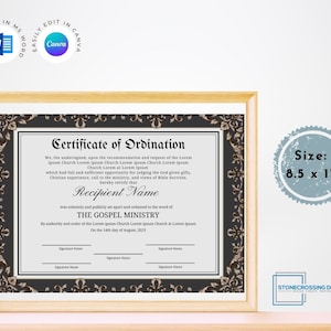 Editable Certificate of Ordination Template. Ordained Minister ...
