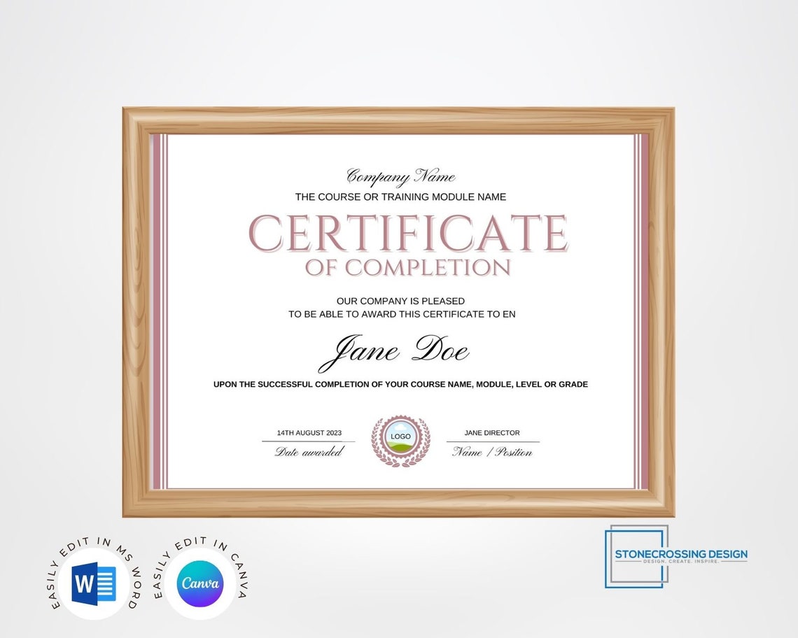 Editable Certificate of Completion Template. Award Template. - Etsy
