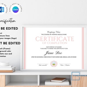 Editable Certificate of Completion Template. Award Template. Printable ...