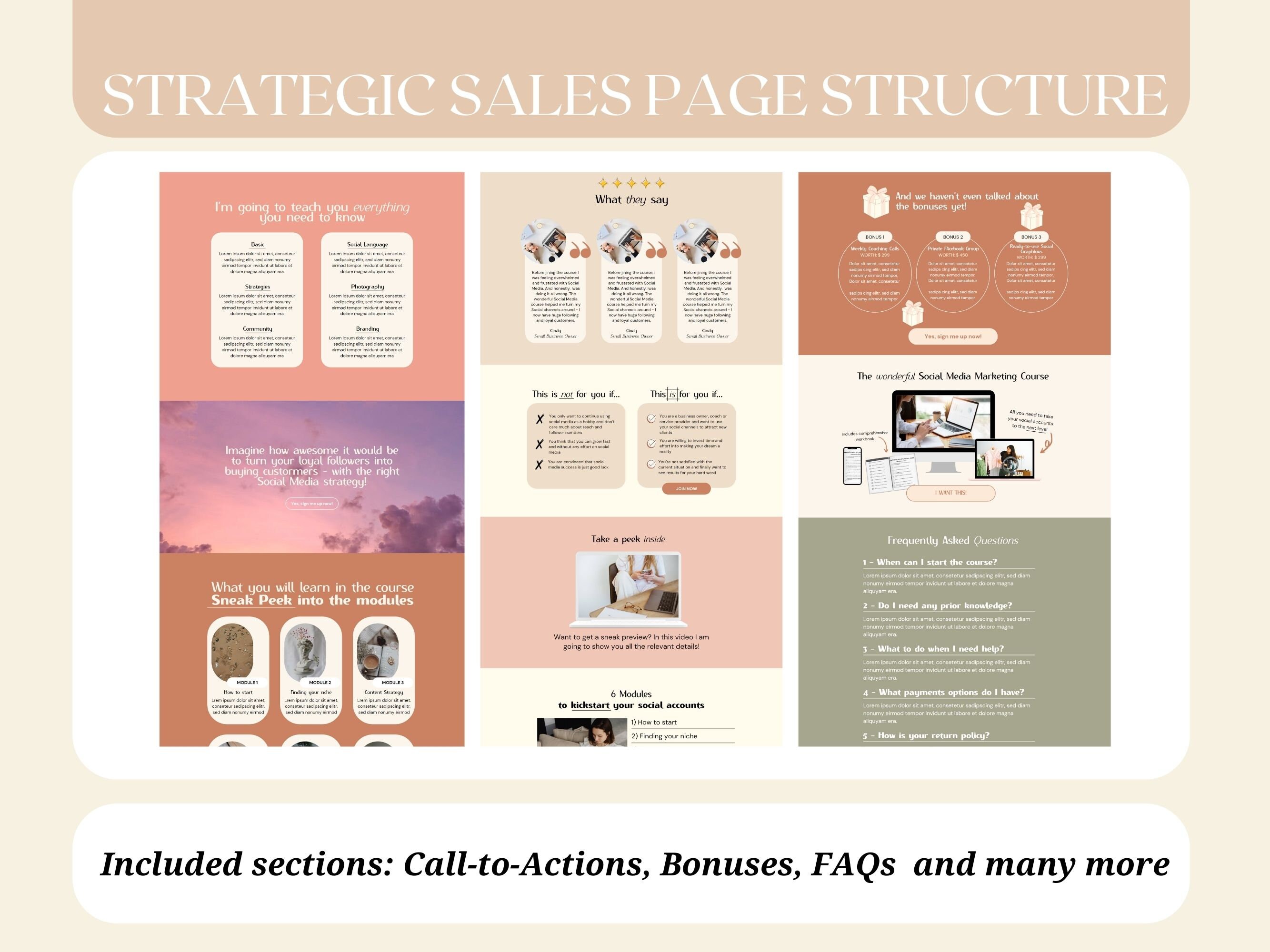 Sales Page Template Canva Online Course Launch Template Sales Funnel ...