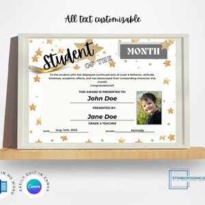 Editable Student of the Month Certificate Template. Student Certificate ...