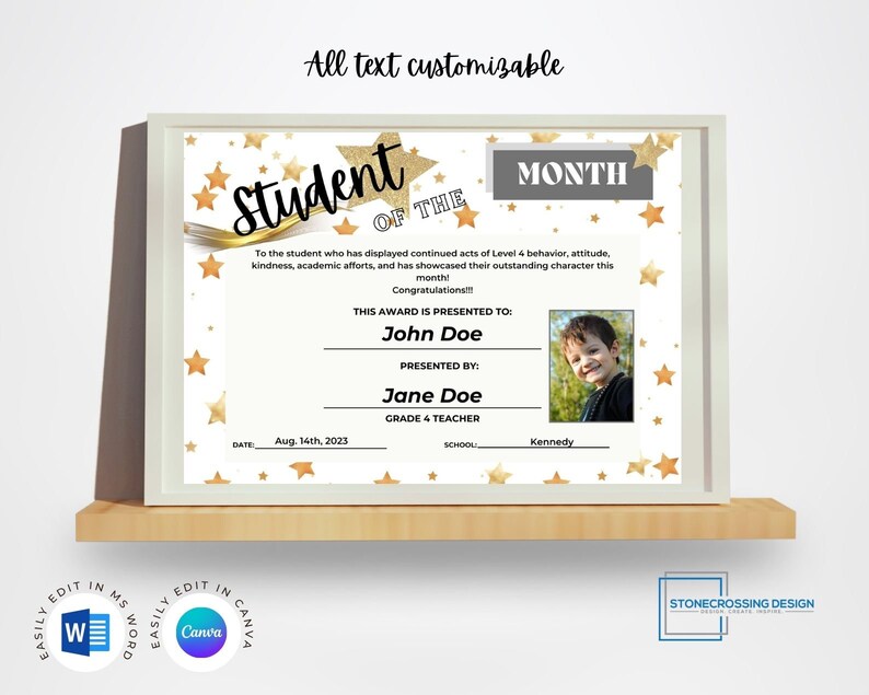 Editable Student of the Month Certificate Template. Student Certificate ...