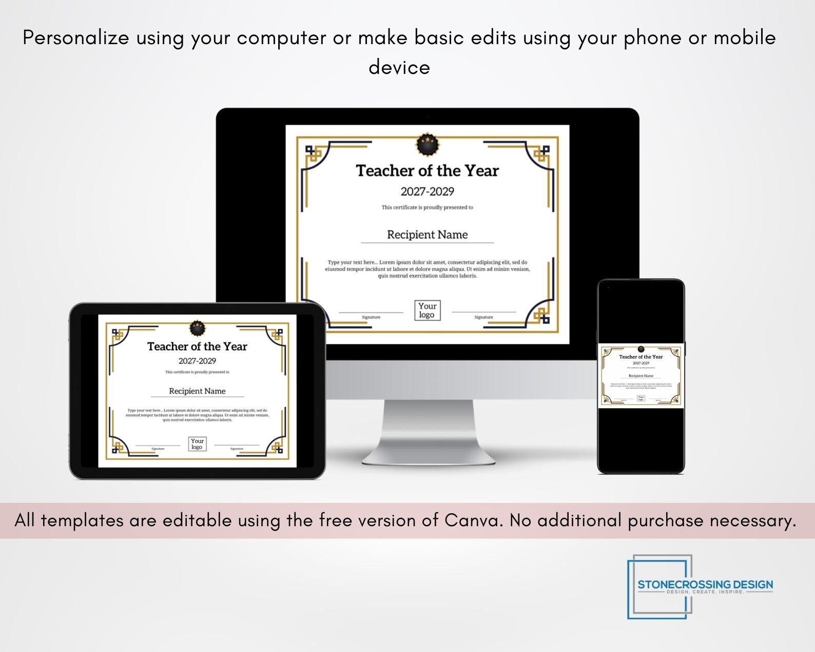 Editable Teacher of the Year Certificate - Recognizing Excellence in ...