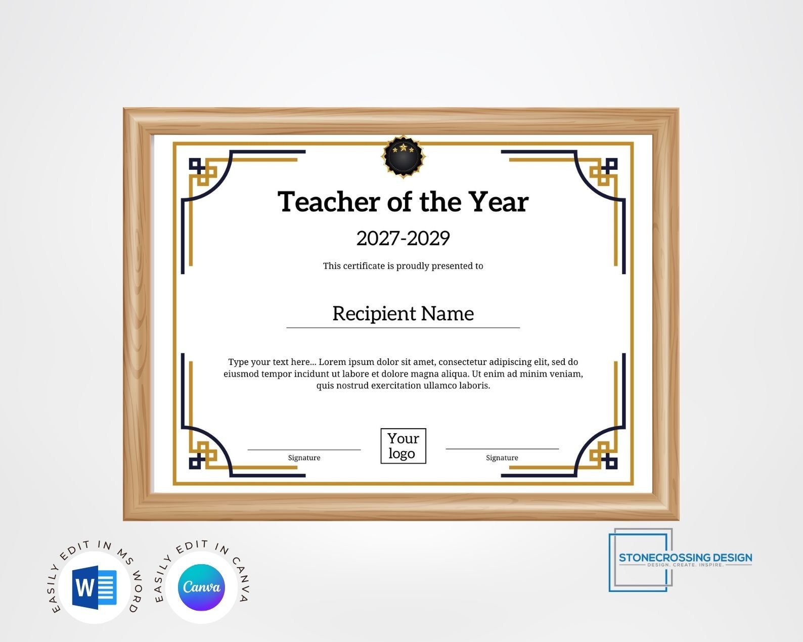 Editable Teacher of the Year Certificate - Recognizing Excellence in ...